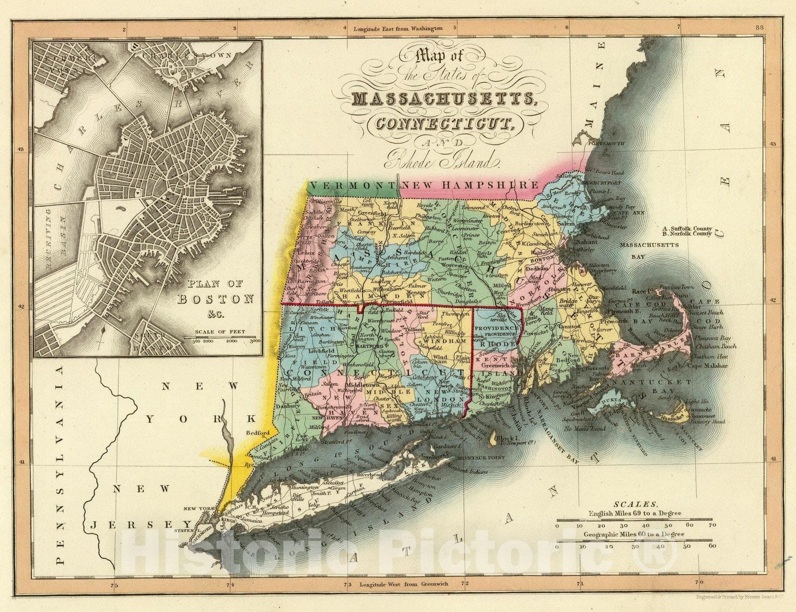 Historic Map : Mass, Conn, R.I. 1832 - Vintage Wall Art – Historic Pictoric
