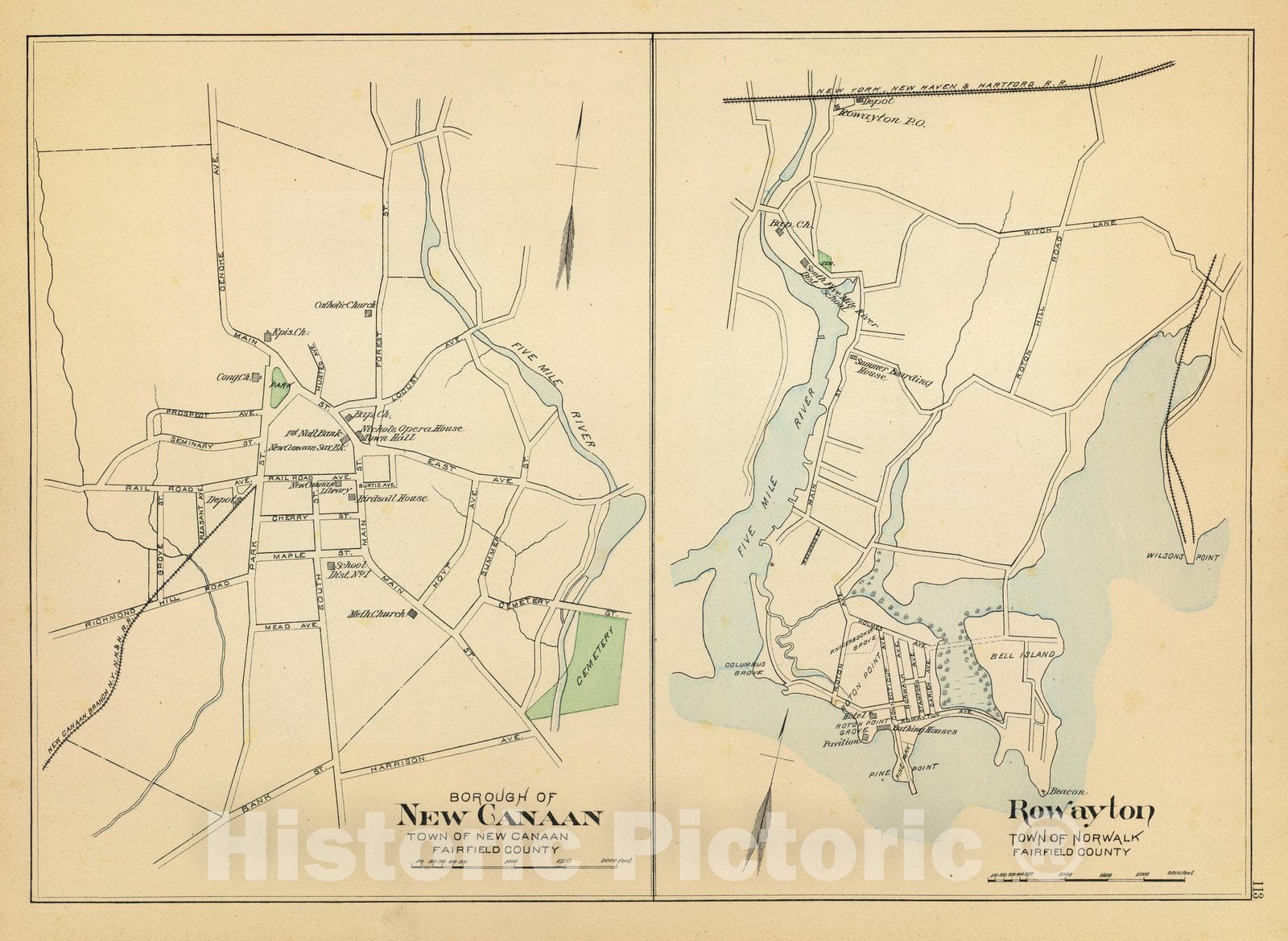 Historic Wall Map : State Atlas Map, New Canaan, Rowayton. 1893 - Vint ...