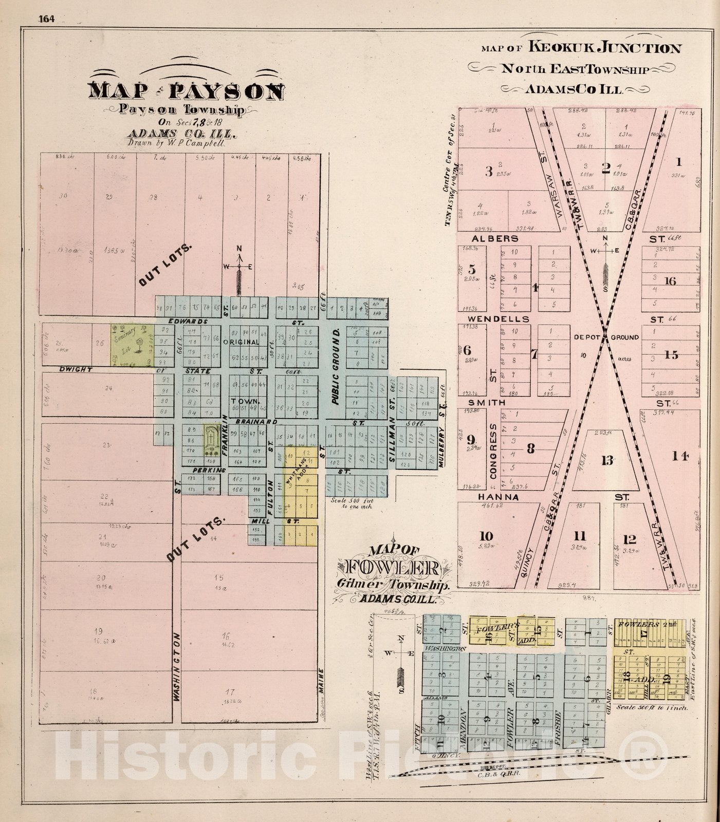 Historic Map : County Atlas Map, Payson. Keokuk Junction. Fowler, Illi ...