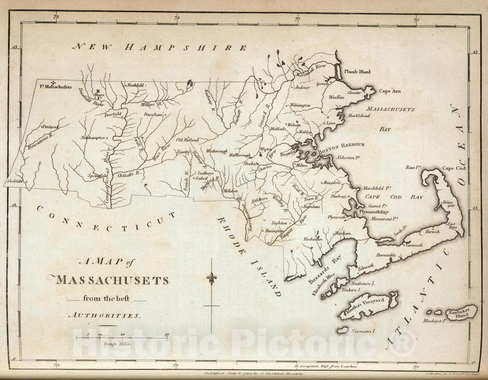 Historic Map : Geography Book, Massachusetts. 1794 - Vintage Wall Art ...