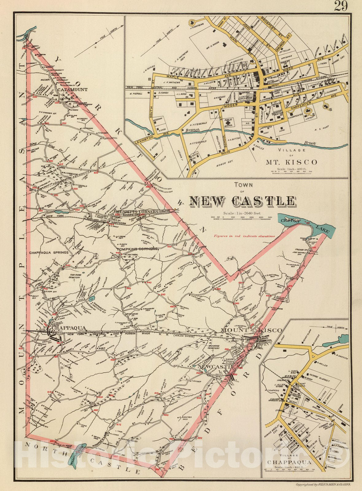Historic Wall Map : County Atlas Map, New Castle town. 1893 - Vintage ...