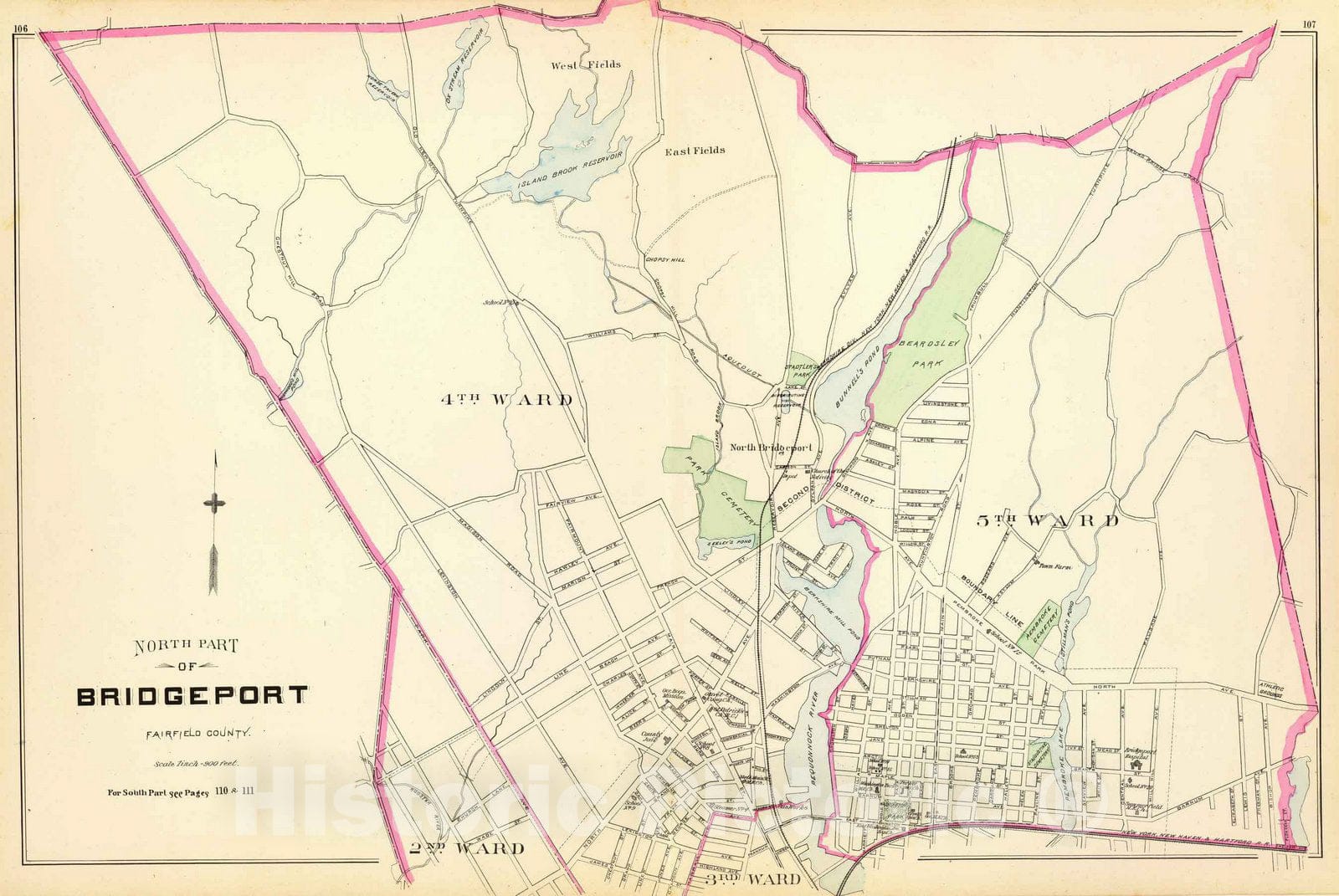Historic Map : State Atlas Map, Bridgeport, north. 1893 - Vintage Wall ...