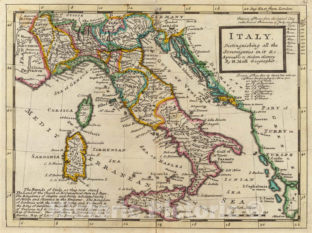 Historic Map : World Atlas Map, Italy. 1736 - Vintage Wall Art ...