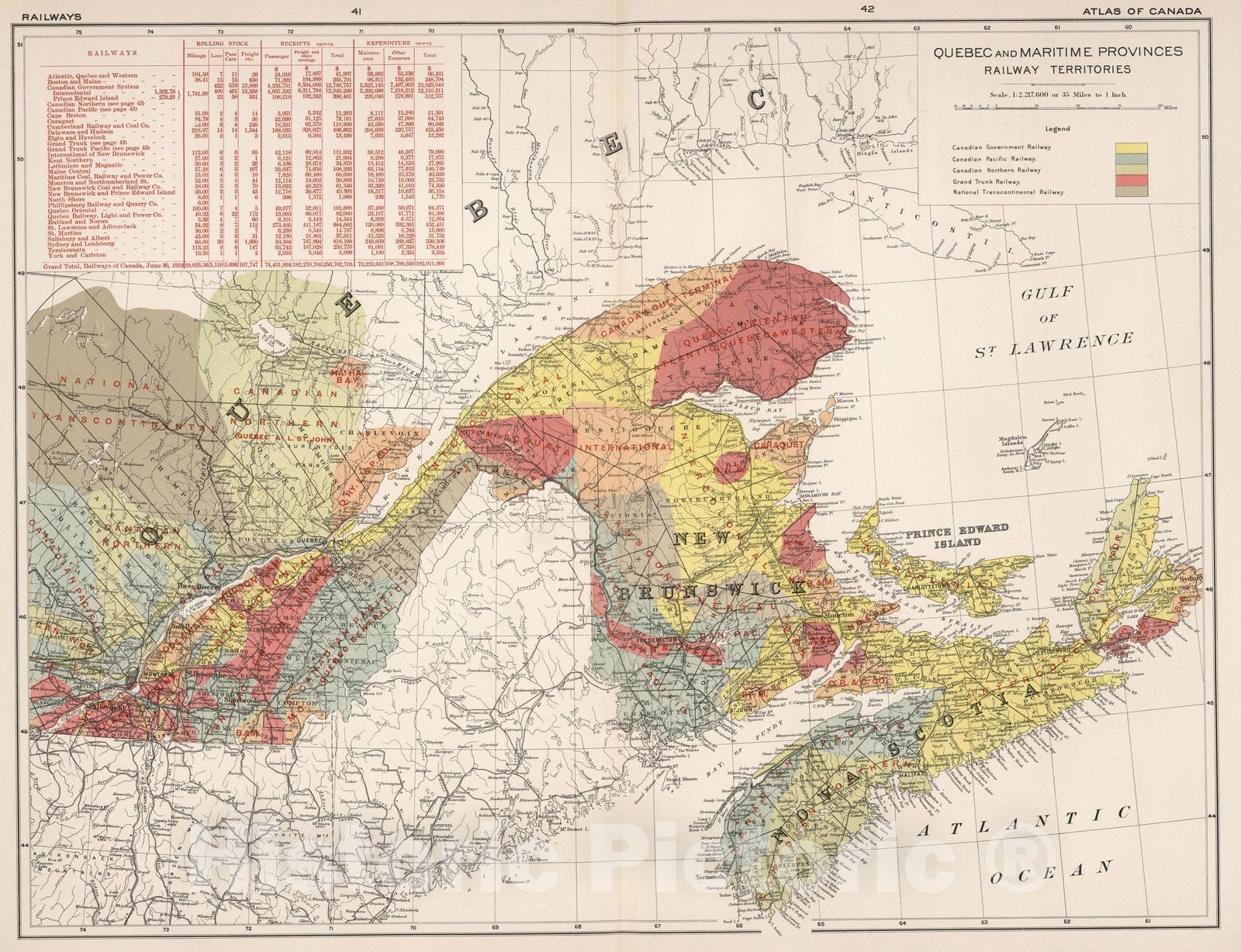 Historic Wall Map : Quebec and Maritime Provinces railway territories ...