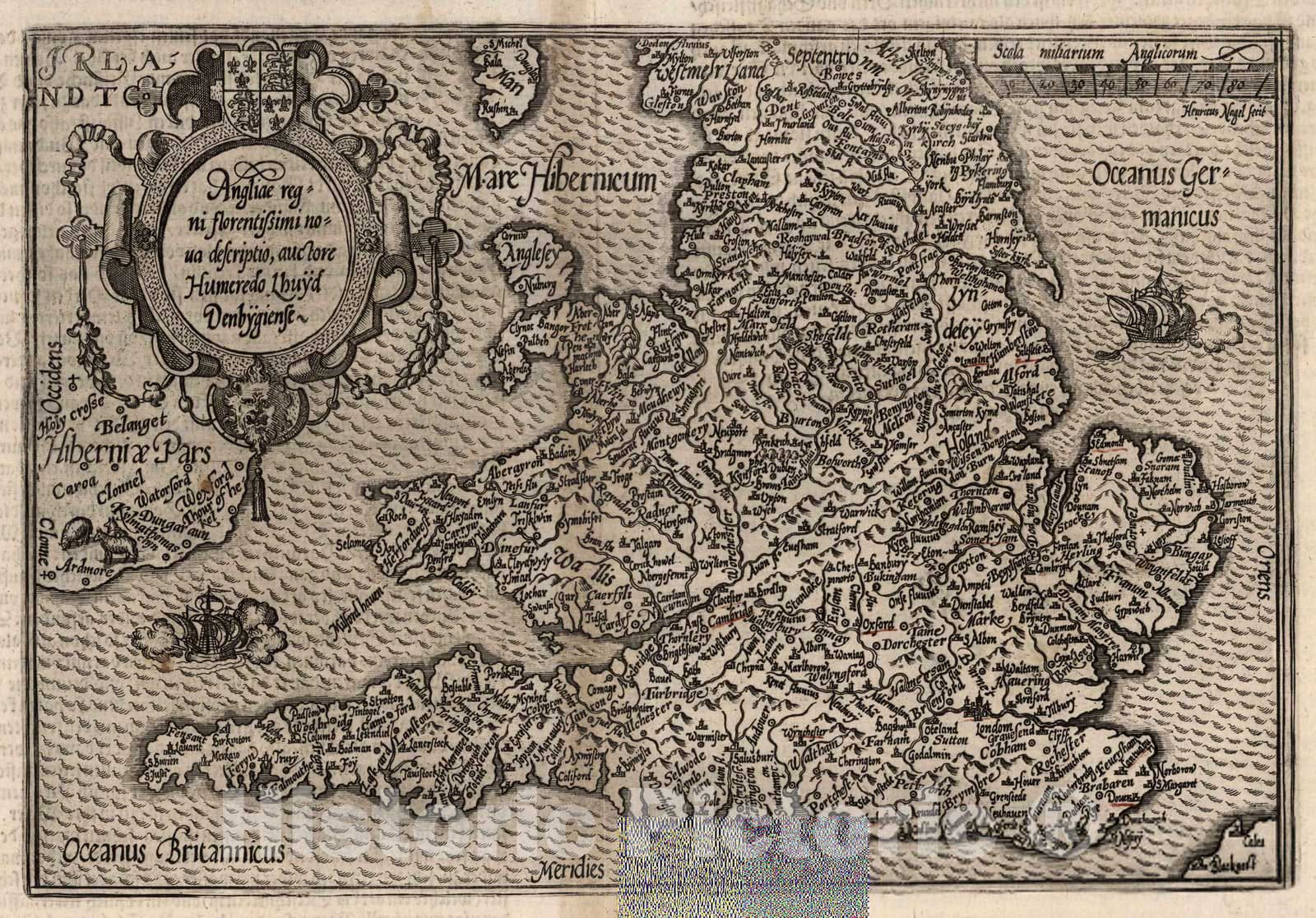 Historic Map : England,52. Angliae reni descriptio. 1600 , Vintage Wal ...