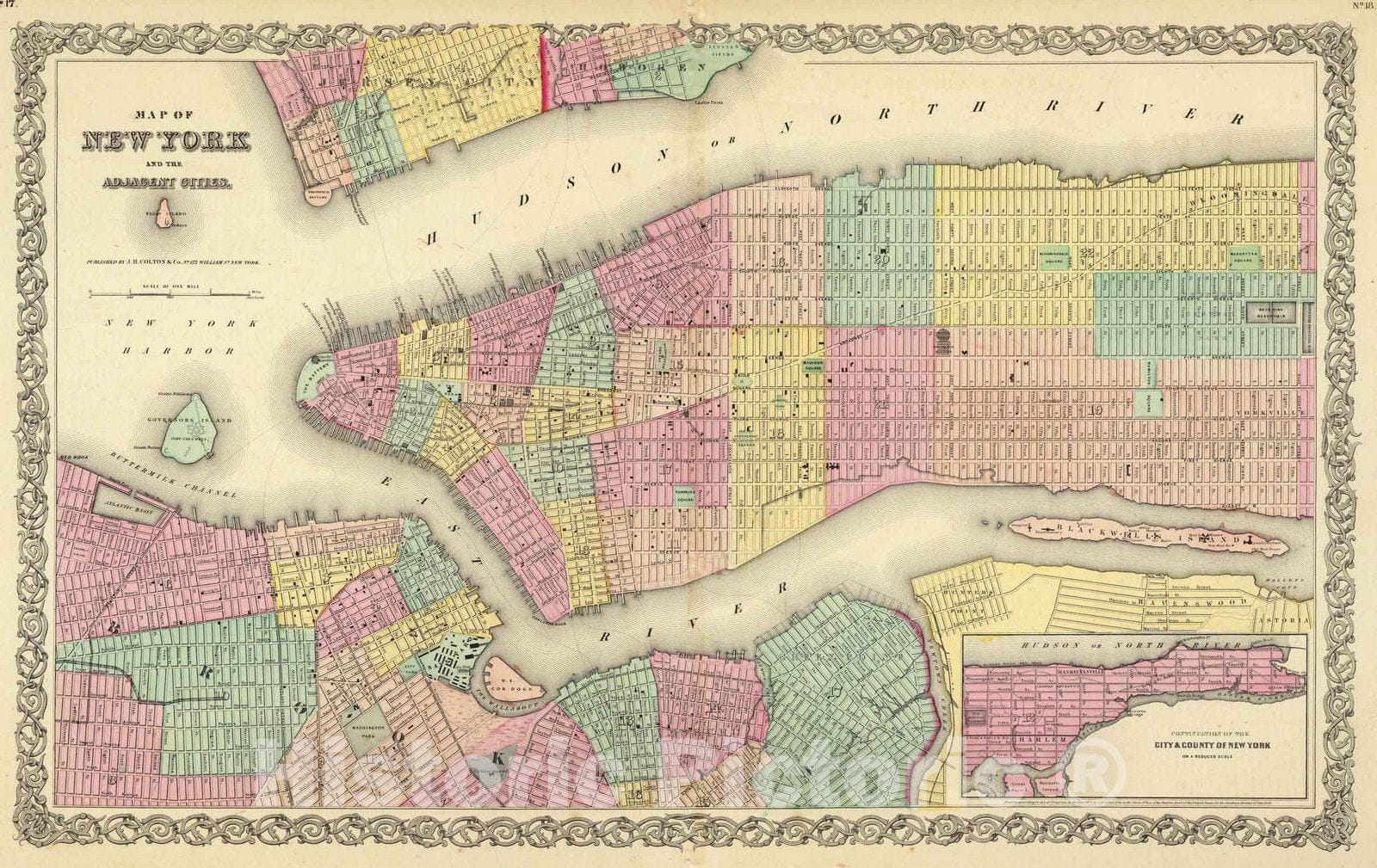 Historic Map : Map of New York And The Adjacent Cities, 1856 - Vintage ...