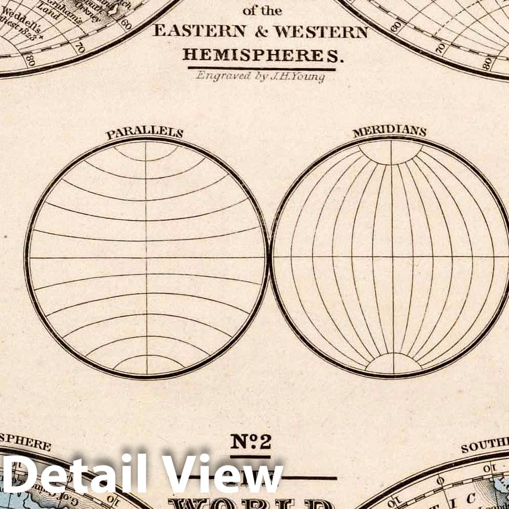 Historic Map : School Atlas Map, World Equatorial Projection and Polar ...