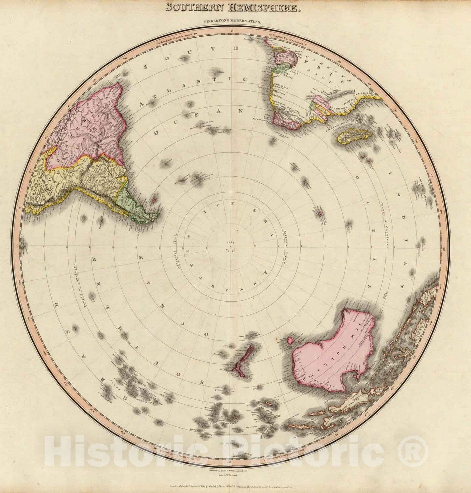 Historic Map : World Atlas Map, Southern Hemisphere. 1812 - Vintage Wa ...