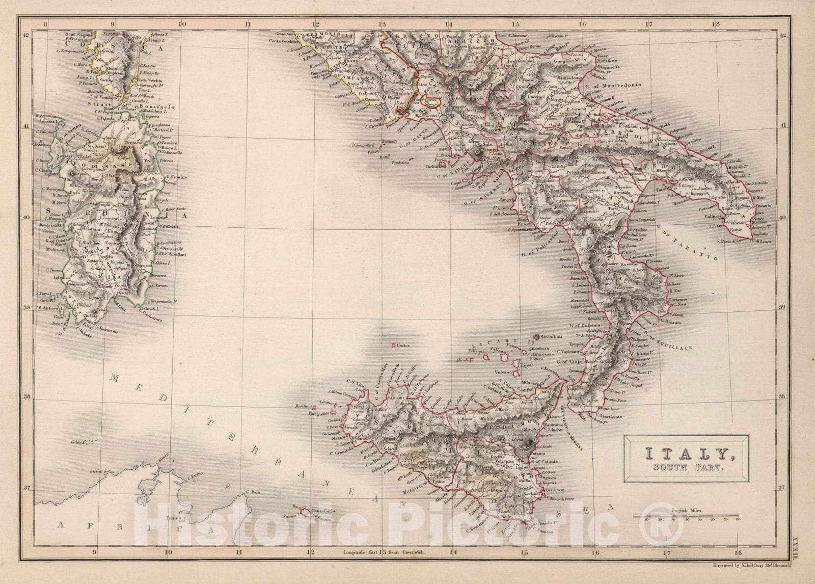 Historic Map : World Atlas Map, Italy, South Part. 1841 - Vintage Wall ...