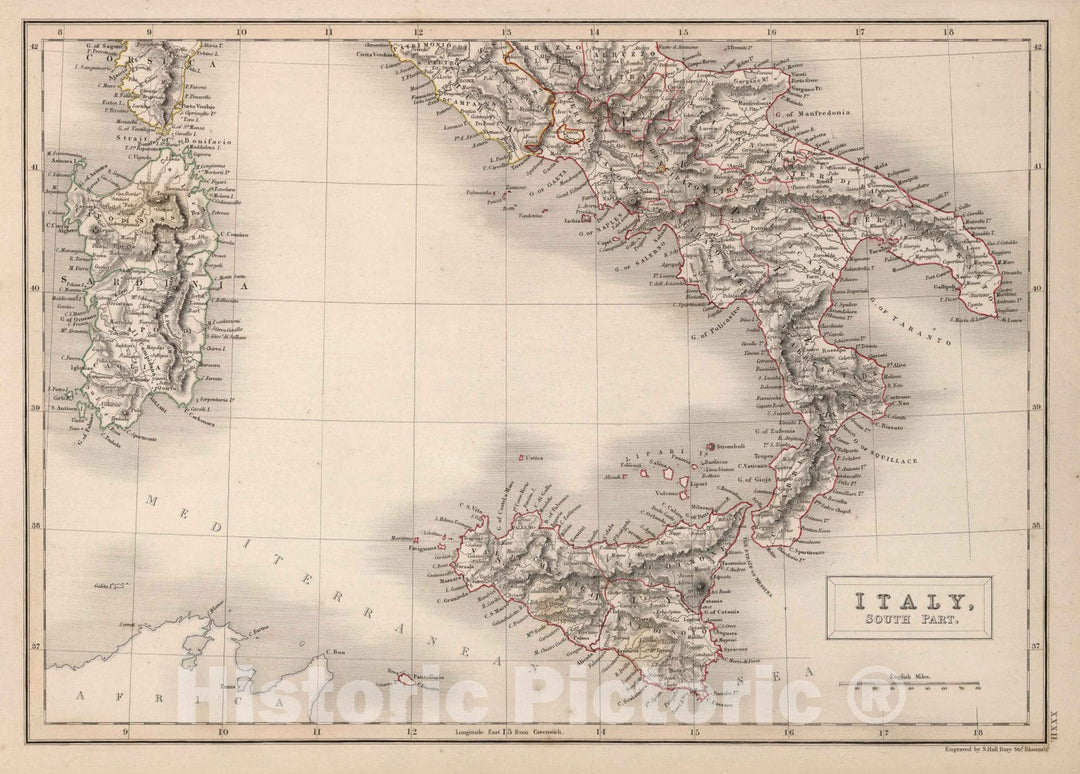 Historic Map : World Atlas Map, Italy, South Part. 1841 - Vintage Wall ...