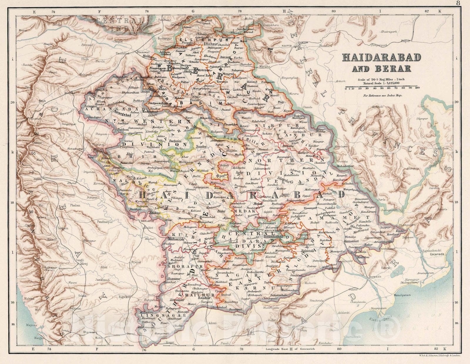 Historic Map : India, 8: Haidarabad, and Berar 1894 , Vintage Wall Art ...