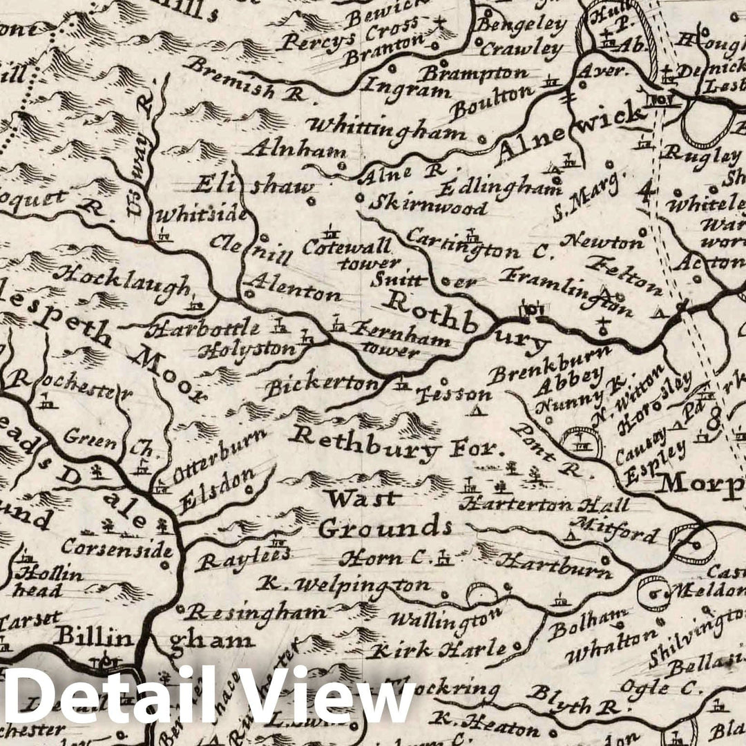Historic Map : Northumberland. By H. Moll Geographer 1724 - Vintage Wa ...