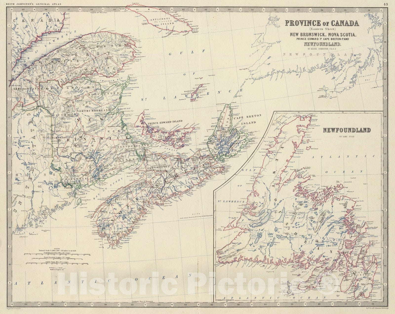 Historic Map : Canada, New Brunswick, Atlas Map, Canada E. 1861, , Vin ...