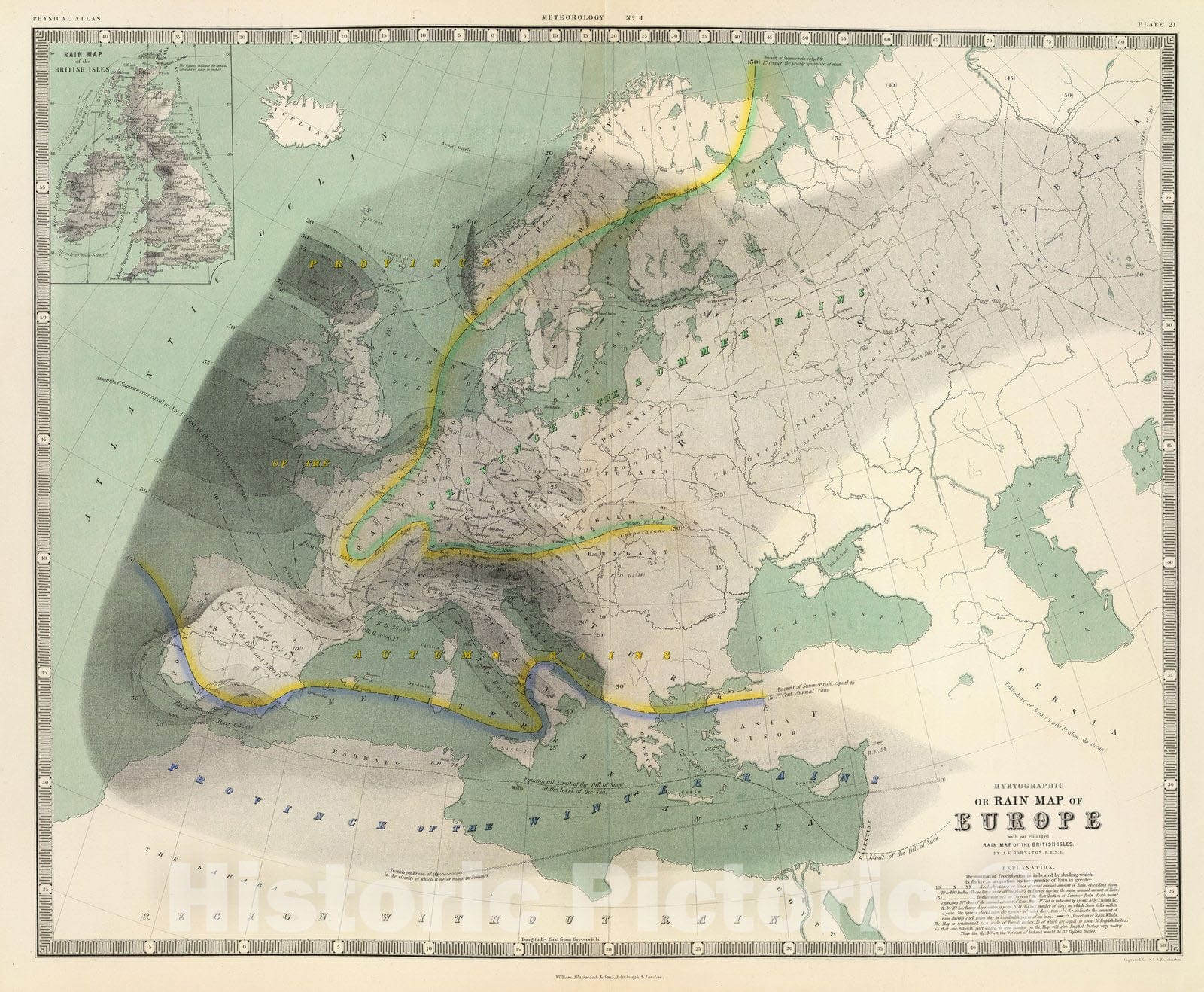 Historic Map : Hyetographic map Europe, 1856 - Vintage Wall Art ...