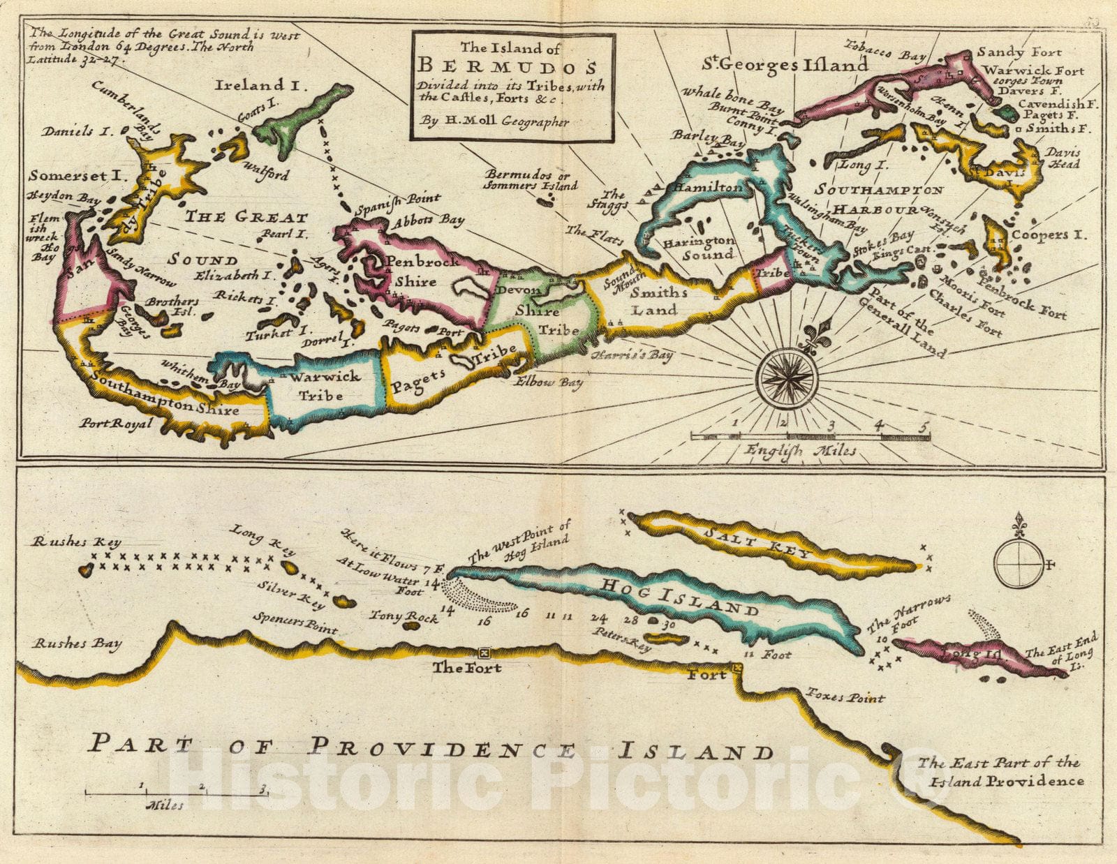 Historic Map : Bermuda,Island of Bermudos, Part of Providence Island ...