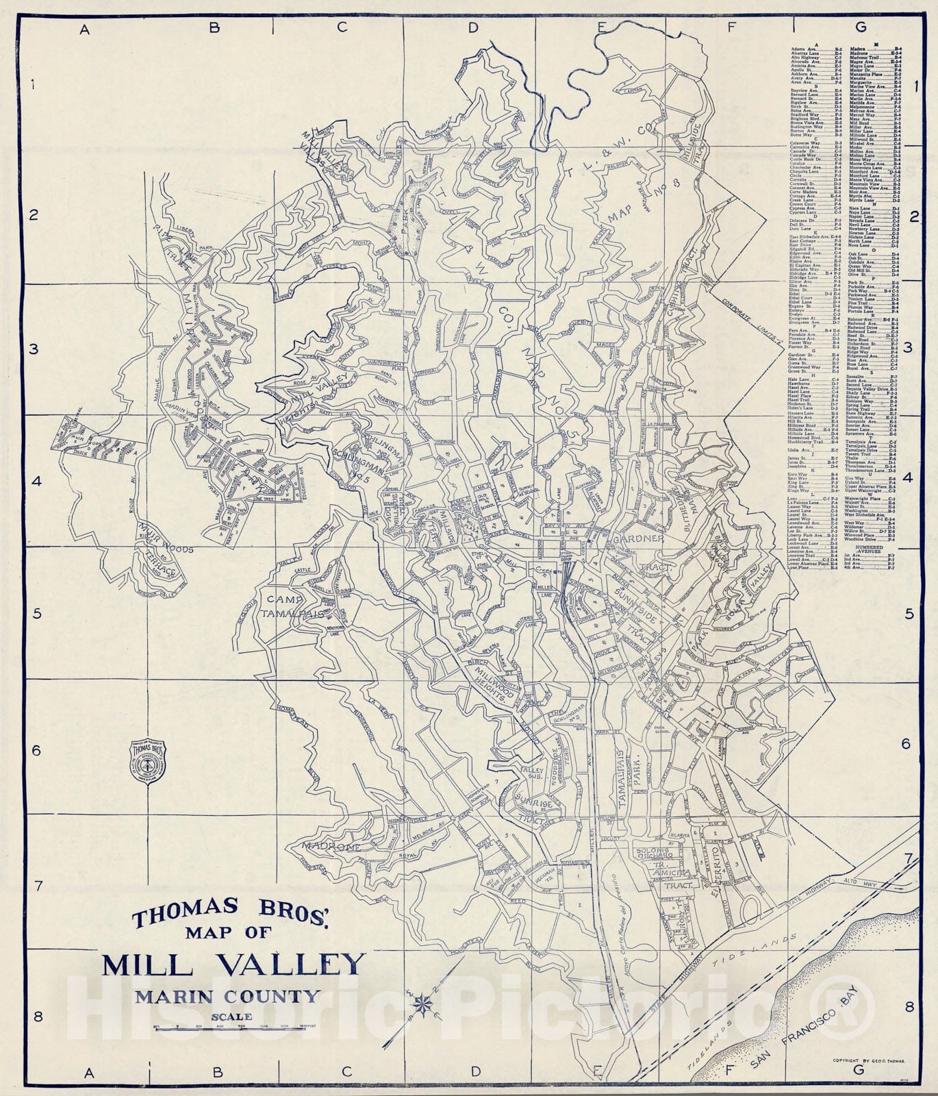 Mill Valley Marin County California Road Map 1938 Print – Historic Pictoric