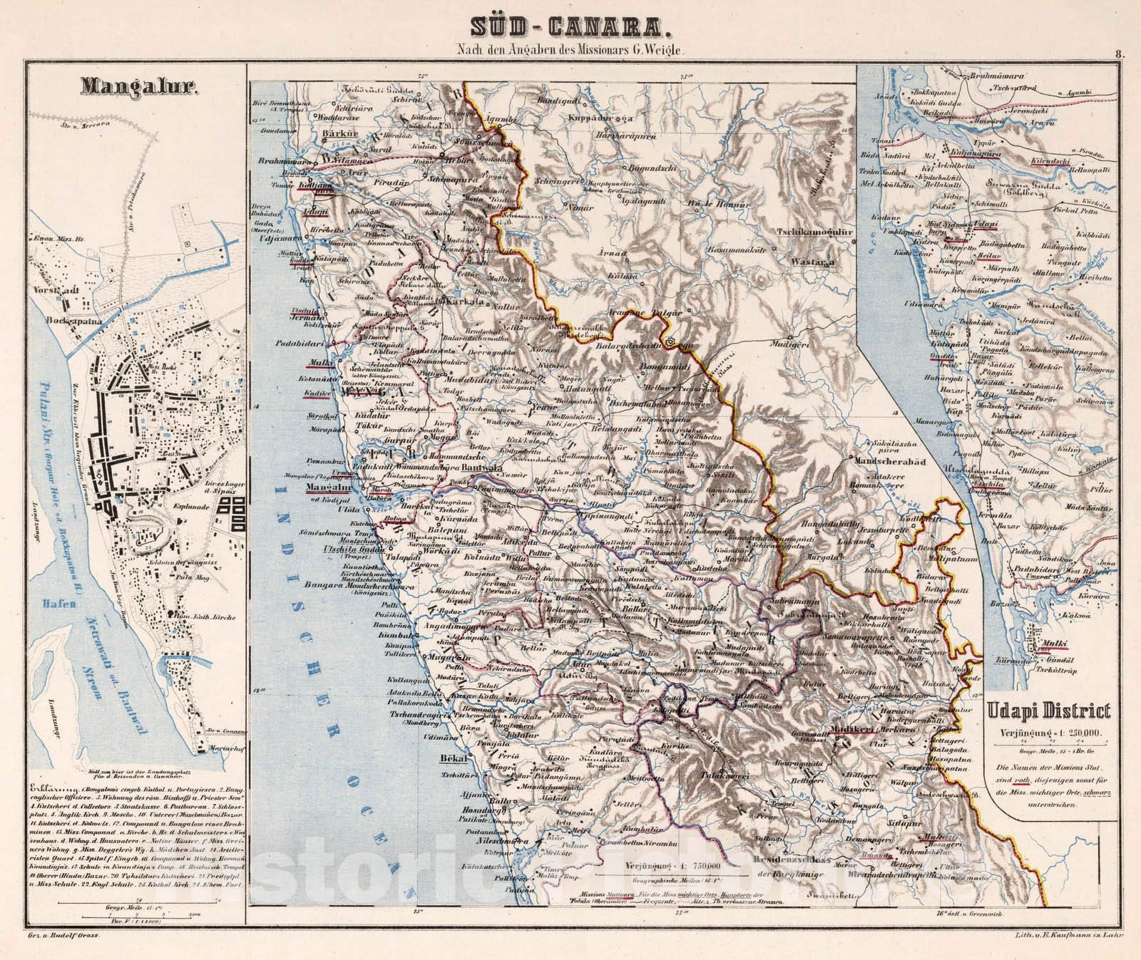 Historic Map : Religious Atlas Map, Sued-Canara. (South Kanara, India ...