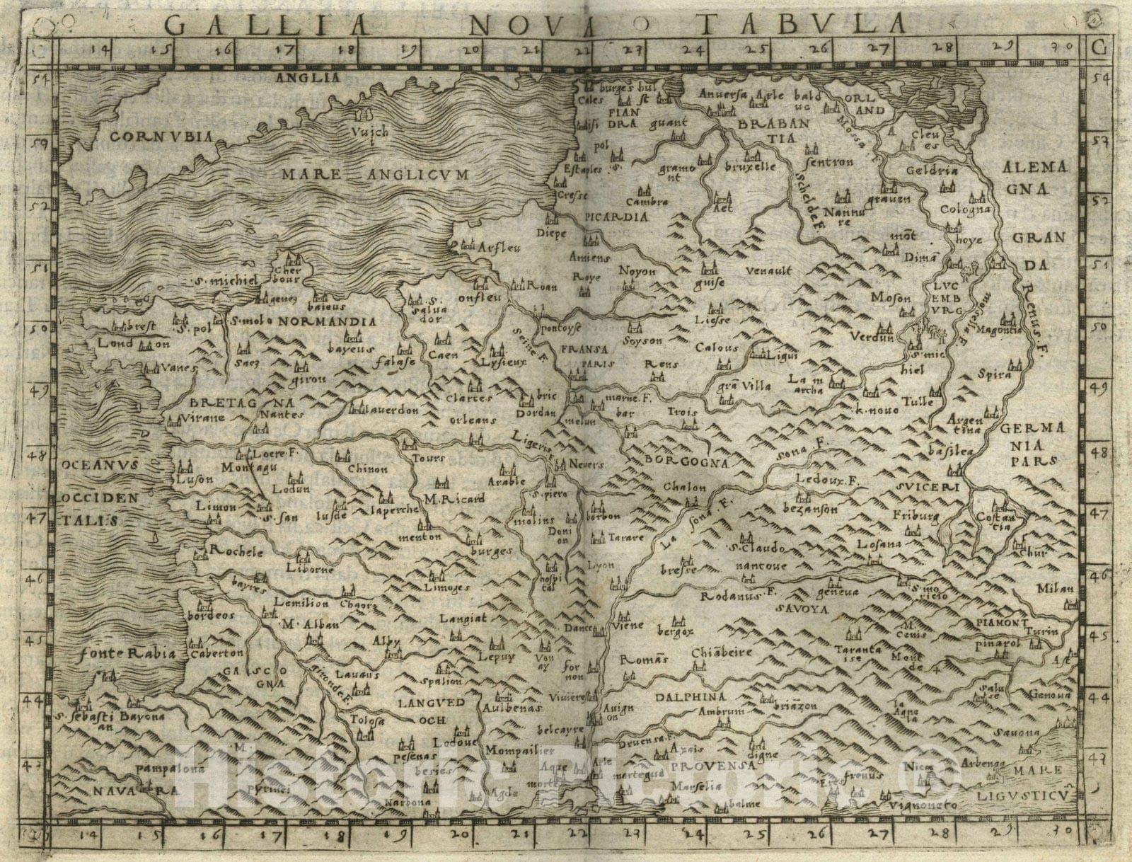 Historic Map : France, , EuropeGallia Nova Tabula 1548 , Vintage Wall ...