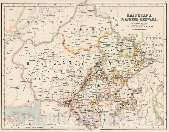 Historic Map : India, 5: Rajputana and Ajmere-Merwara 1894 , Vintage W ...
