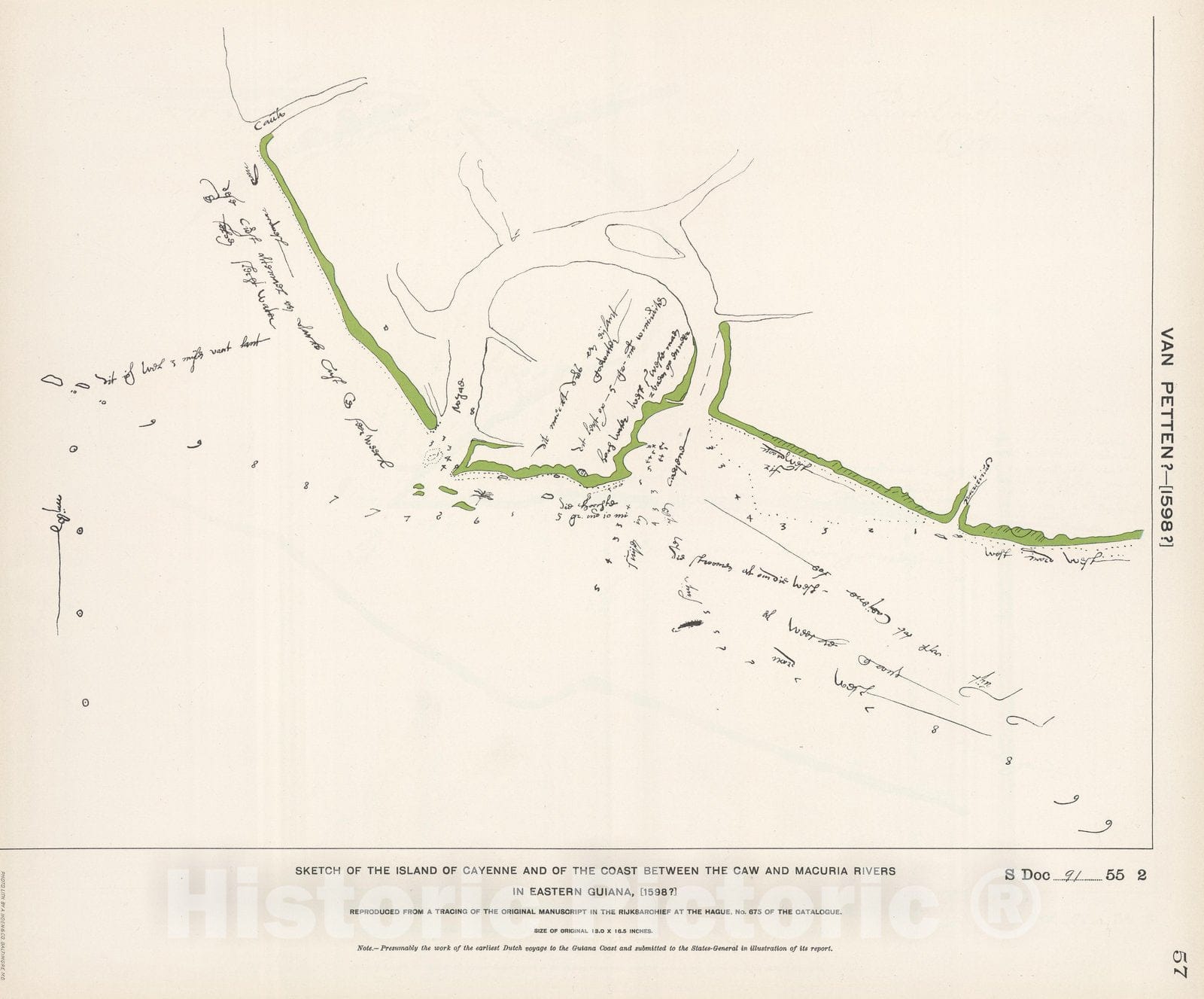 Historic Map : Island of Cayenne, Coast between Caw and Macuria River ...
