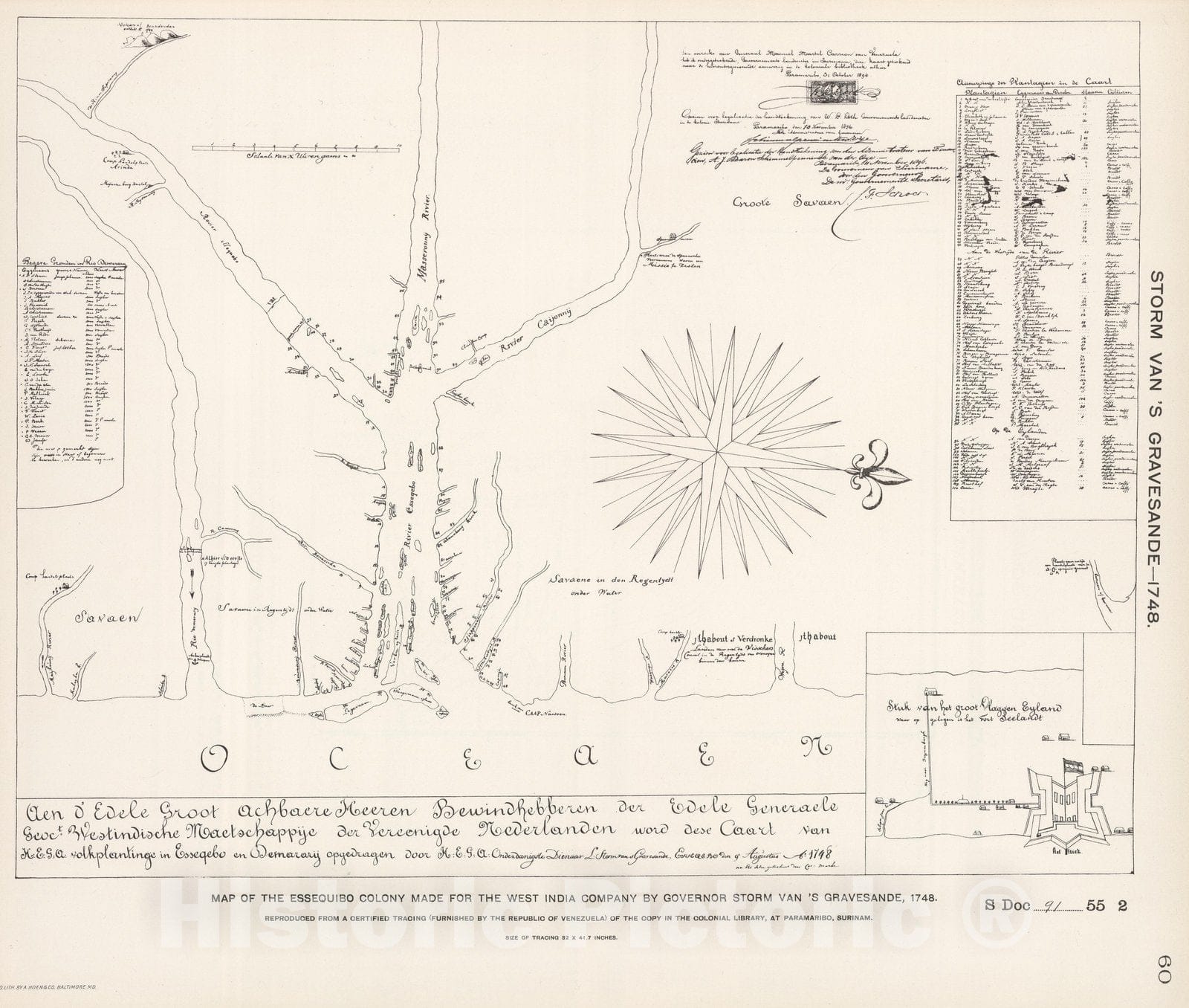 Historic Map : Essequibo by Storm Van's Gravesande. 1748 - Vintage Wal ...