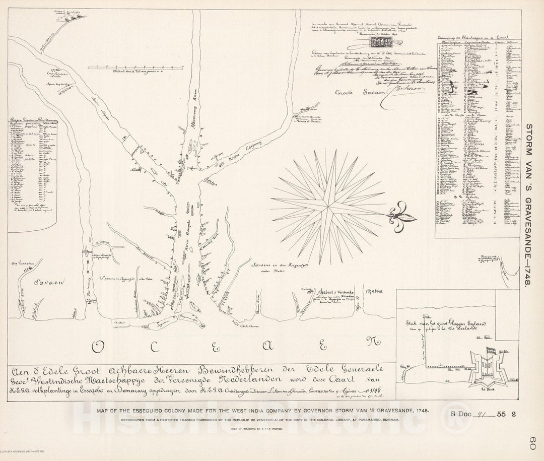 Historic Map : Essequibo by Storm Van's Gravesande. 1748 - Vintage Wal ...