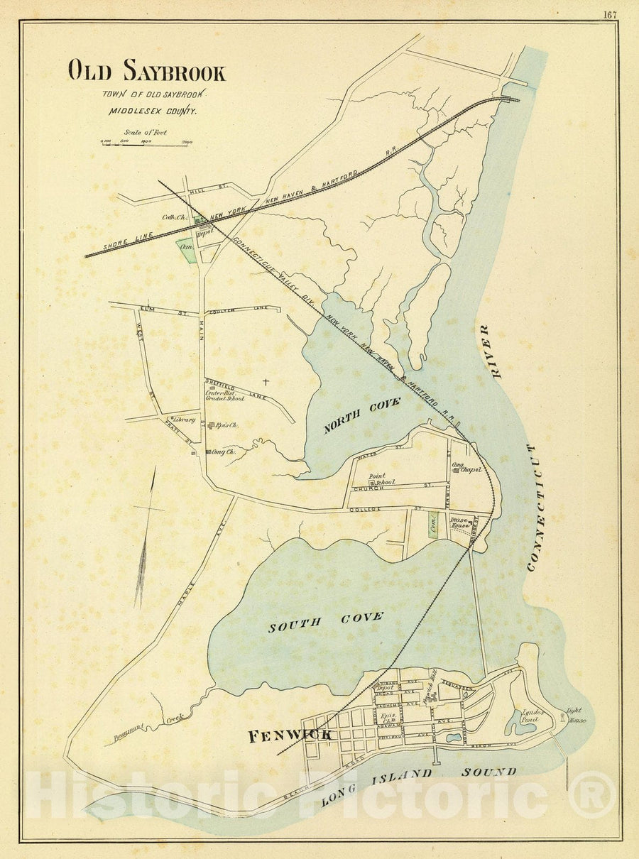 Historic Map : State Atlas Map, Old Saybrook. 1893 - Vintage Wall Art ...
