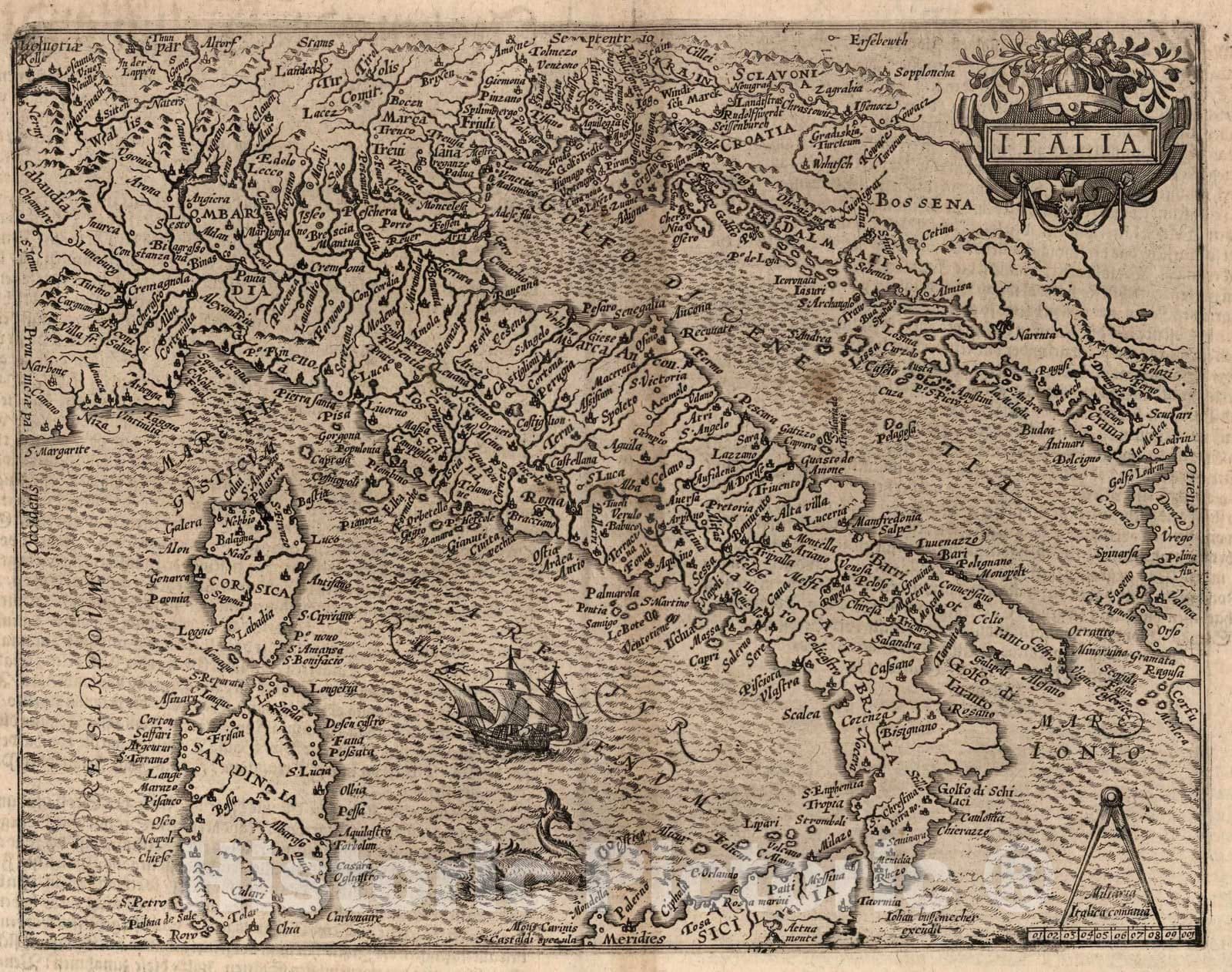Historic Wall Map : Italy,61. Italia (Italy). 1600 , Vintage Wall Art ...