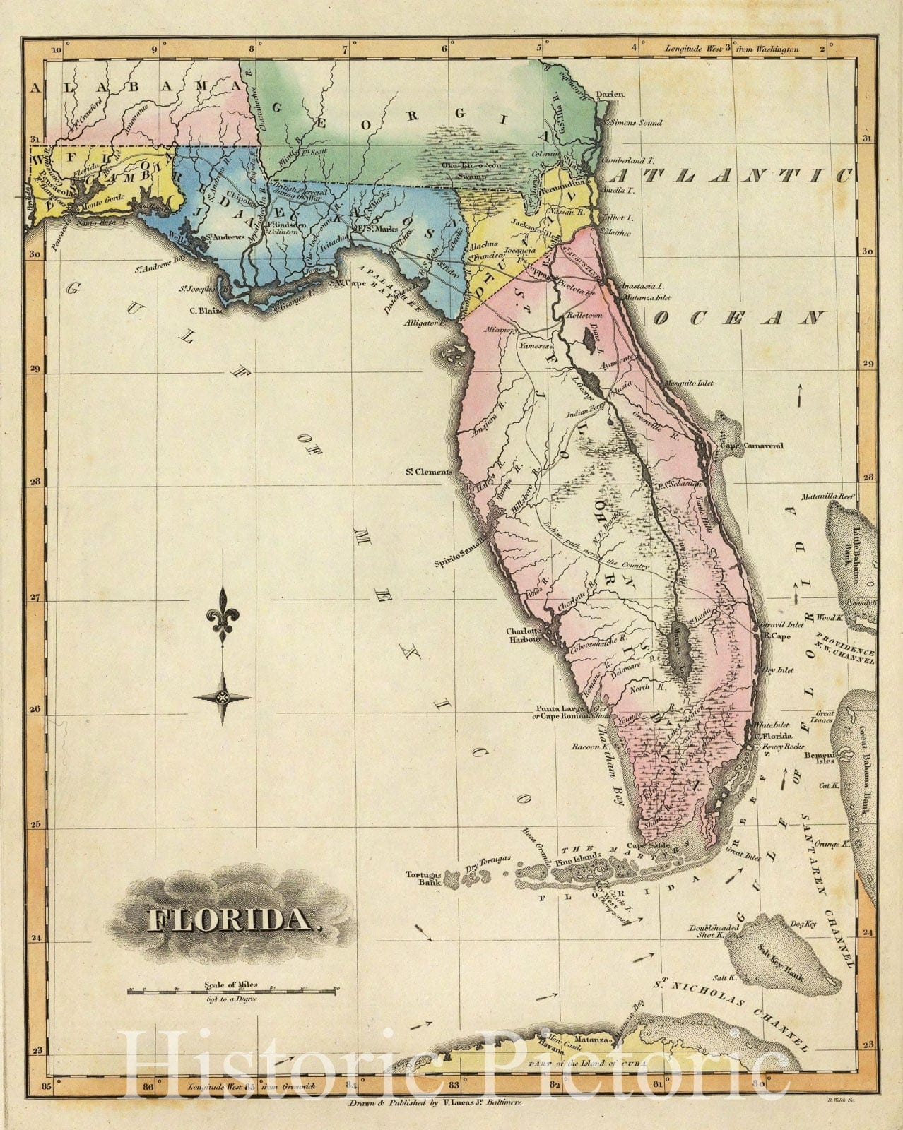 Historic Map : World Atlas Map, Florida. 1823 v1 Vintage Wall Art ...
