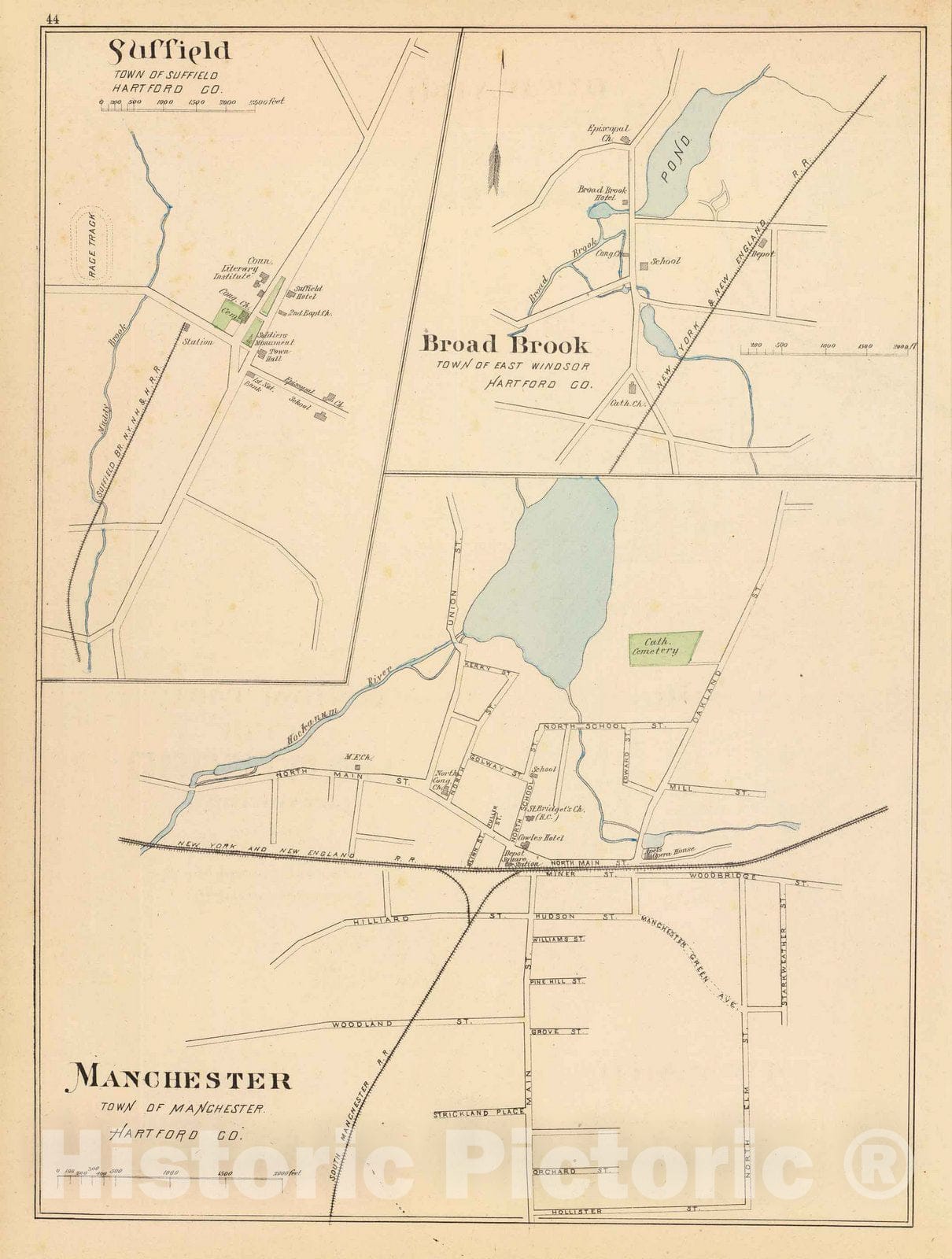 Historic Map : State Atlas Map, Manchester, Suffield, Broad Brook. 189 ...