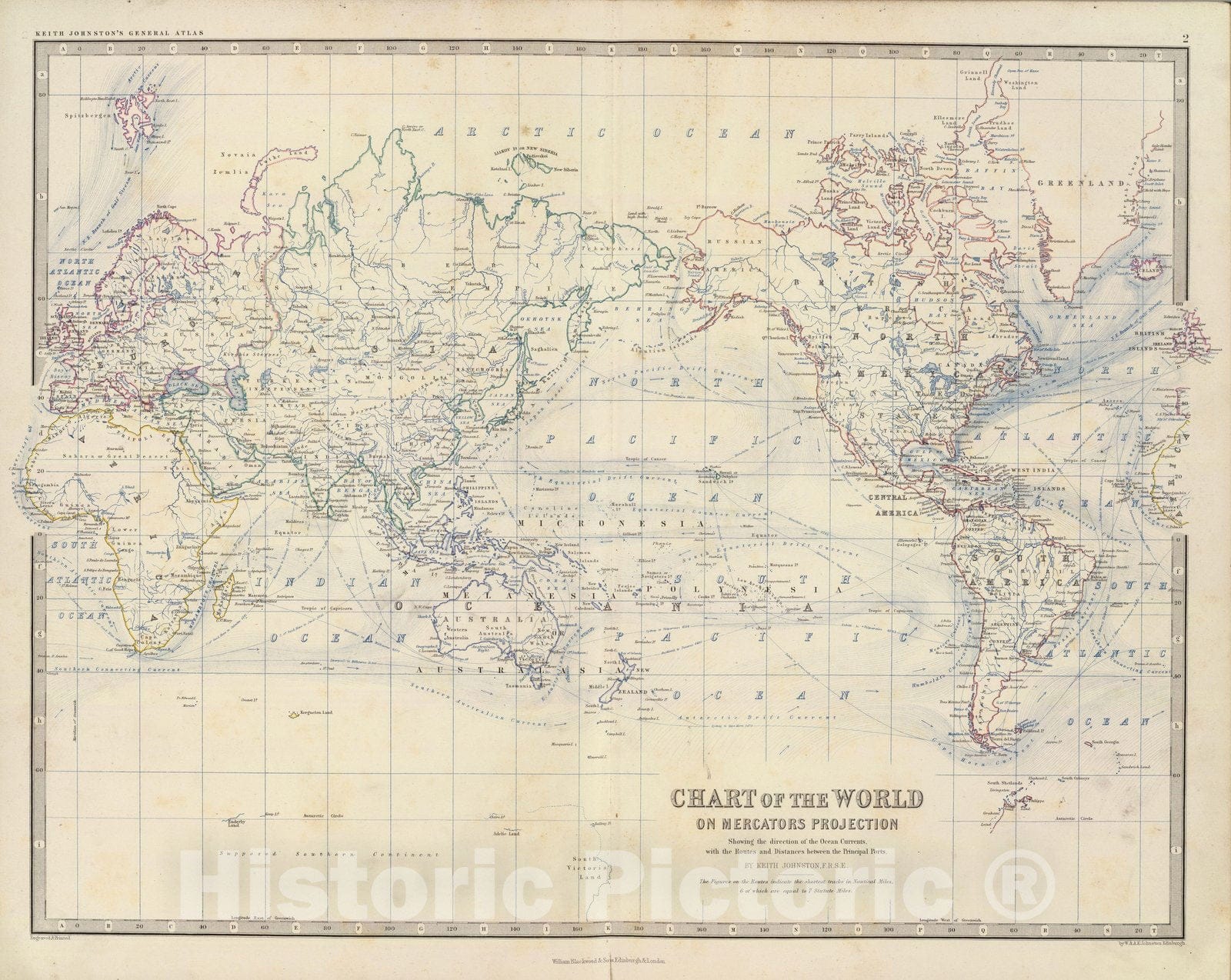 Historic Map : World Atlas Map, World Mercators proj. 1861 - Vintage W – Historic Pictoric