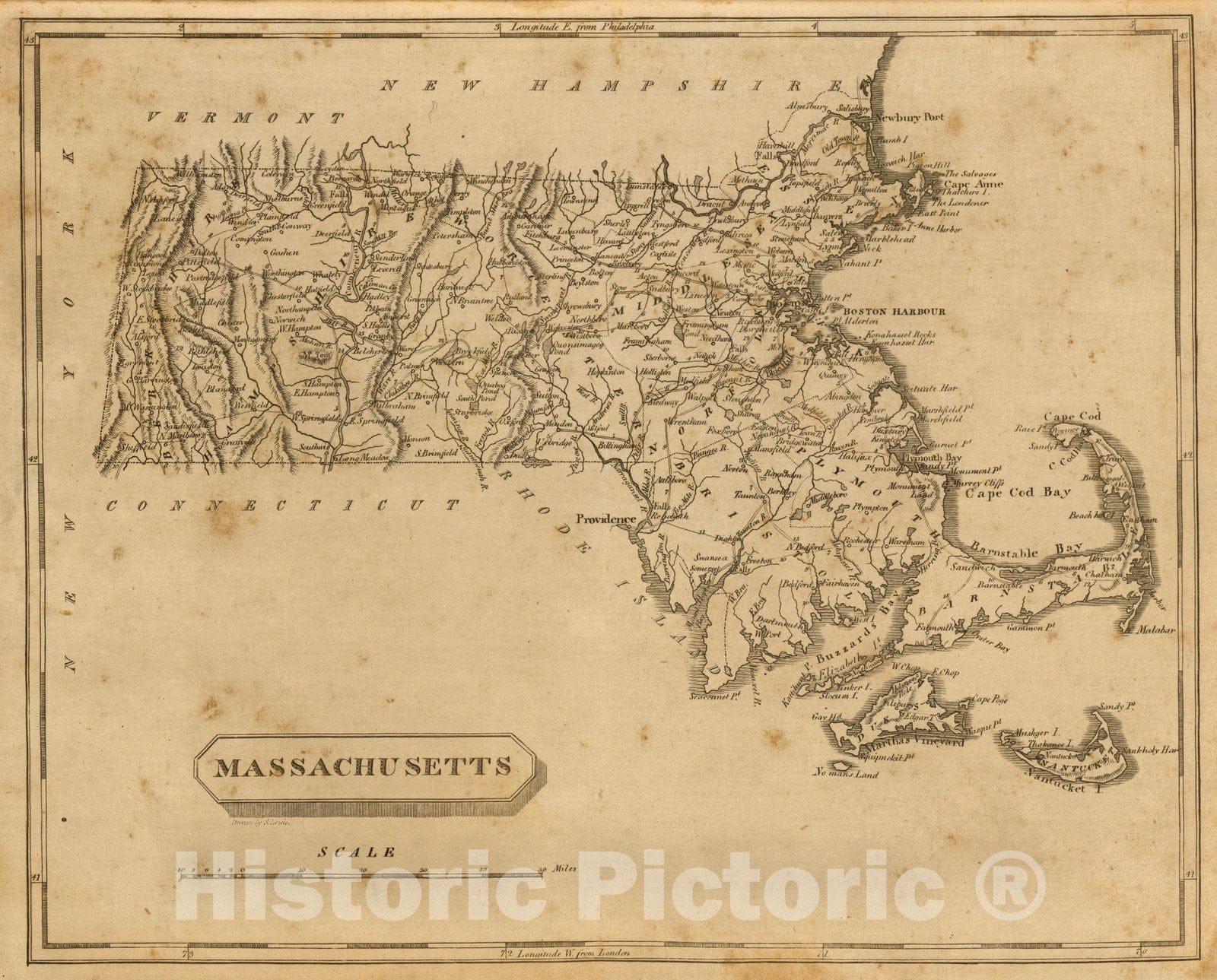 Massachusetts 1812 Historical Map Print | Historic Pictoric