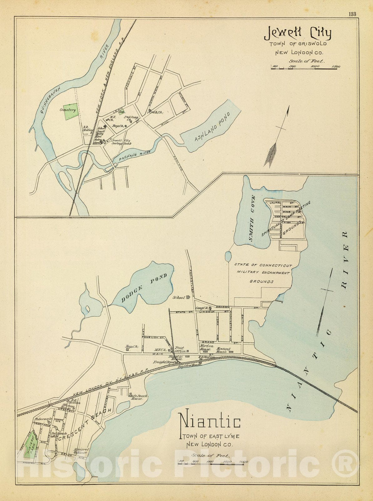 Historic Map : State Atlas Map, Niantic, Jewett City. 1893 - Vintage W ...