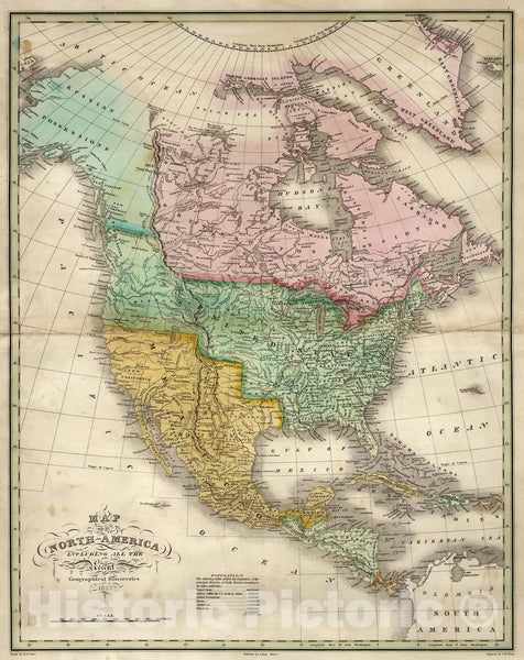 Historic Map : North America. 1827 - Vintage Wall Art - Historic Pictoric