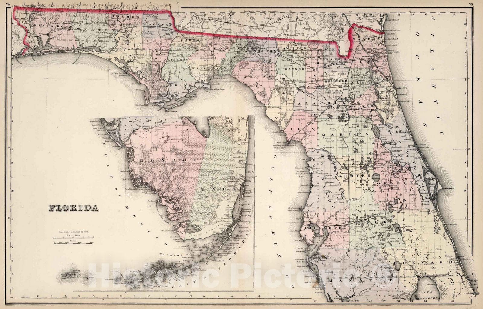 Historic Map : Florida. 1884 - Vintage Wall Art – Historic Pictoric