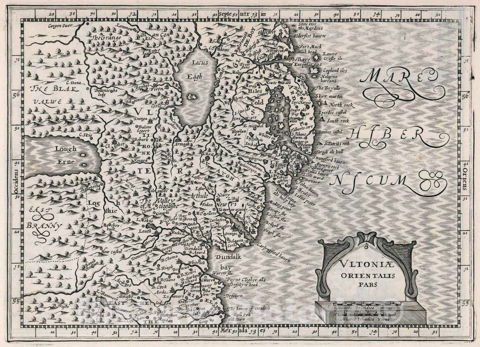 Historic Map : Ireland,Vltoniae Orientalis Pars 1636 , Vintage Wall Ar ...