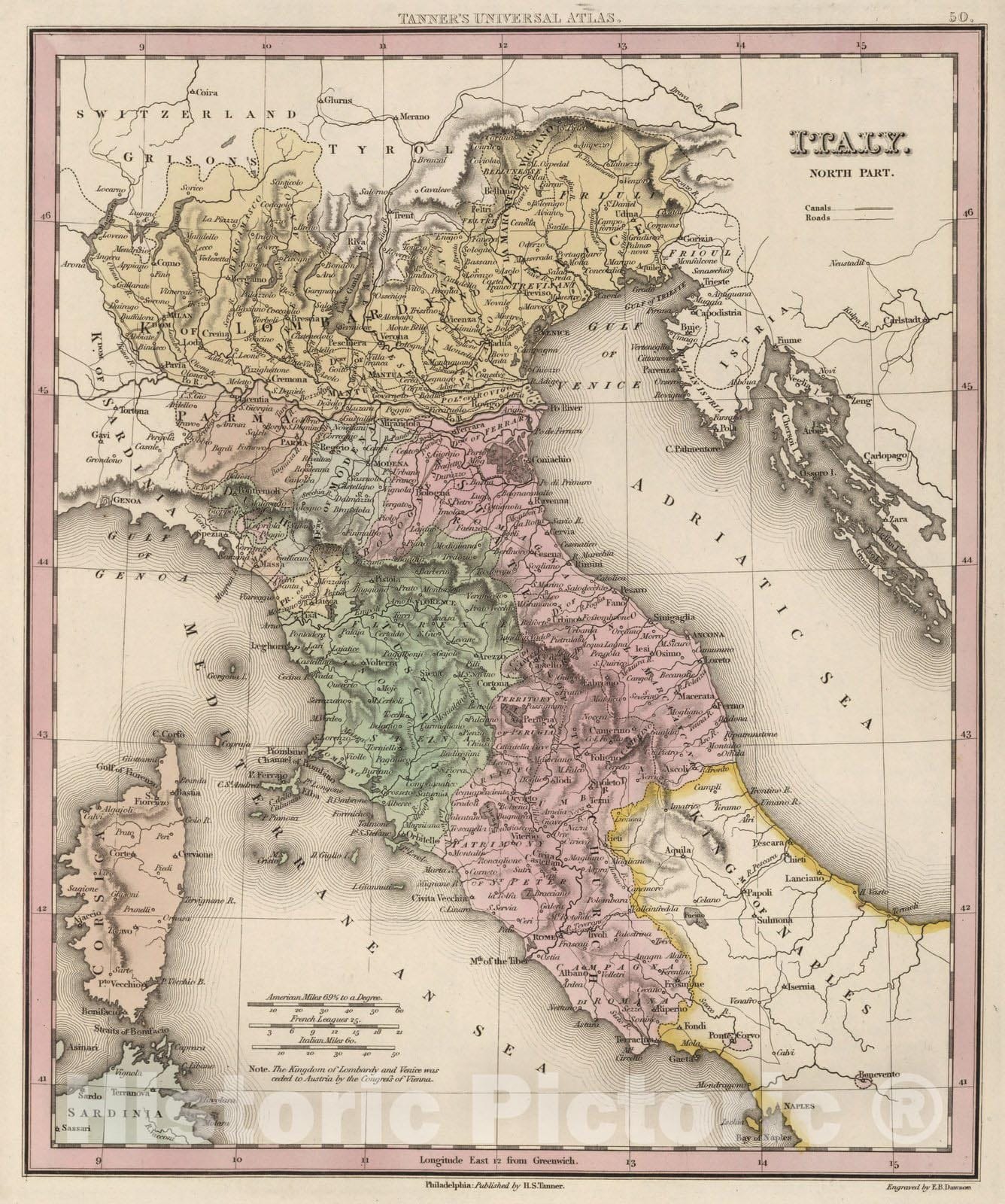 Historic Map : World Atlas Map, Italy (North Part). 1836 v2 Vintage Wa ...