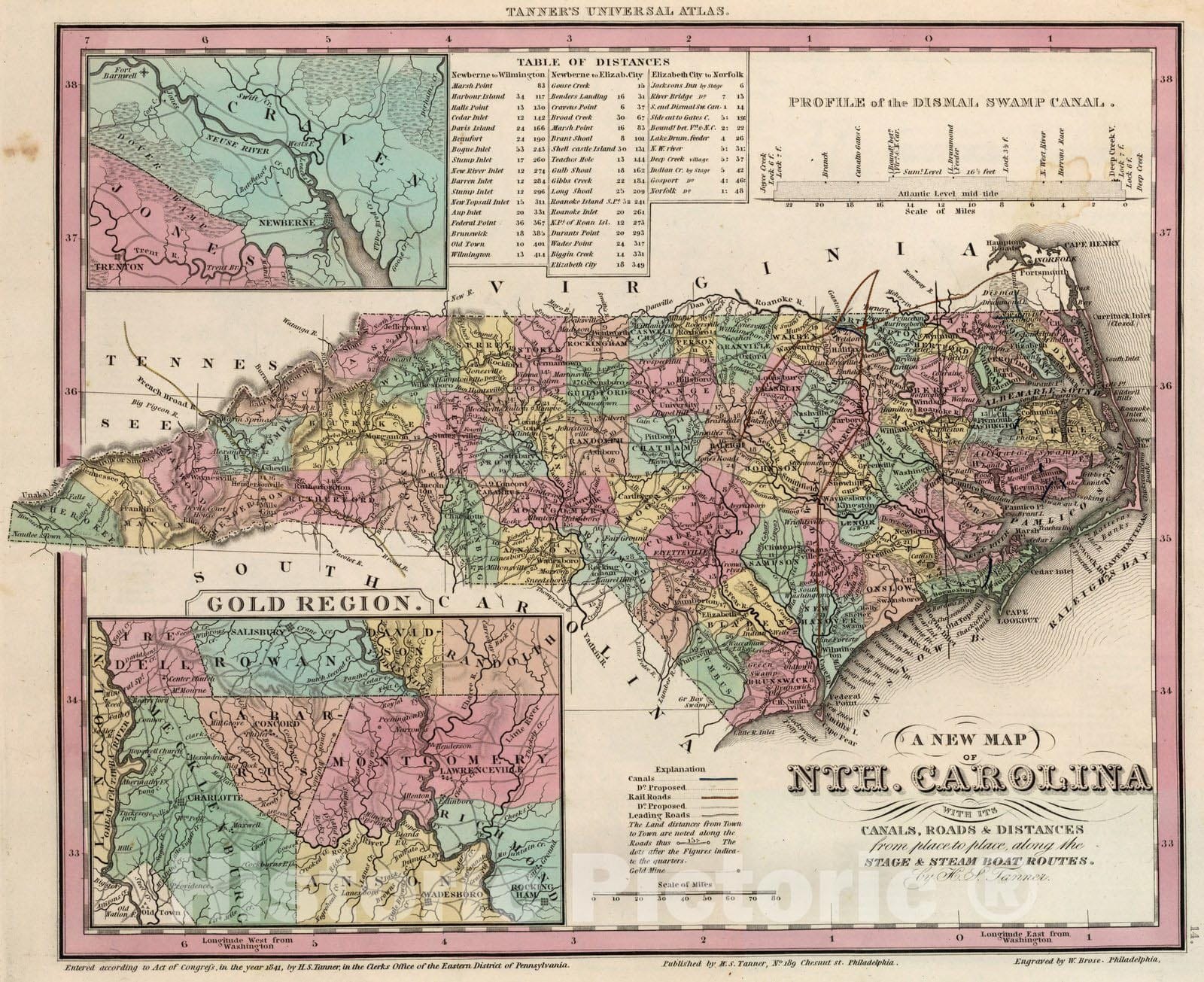 Historic Map : World Atlas Map, North Carolina. 1841 - Vintage Wall Ar ...