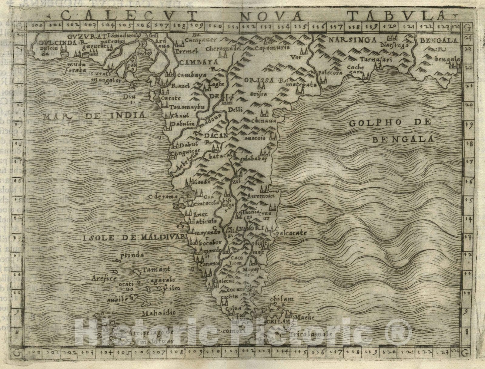 Historic Map : India, South AsiaCalecut Nova tabula 1548 , Vintage Wal ...