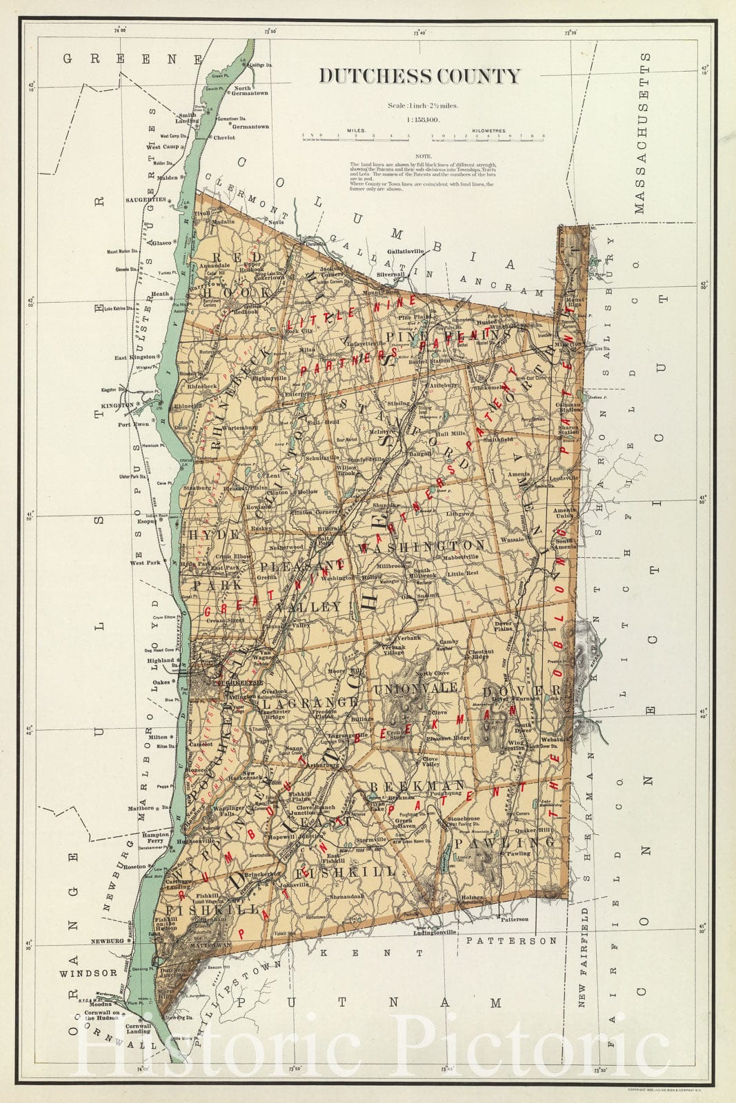 Historic Map : State Atlas Map, Dutchess County. 1895 - Vintage Wall A ...