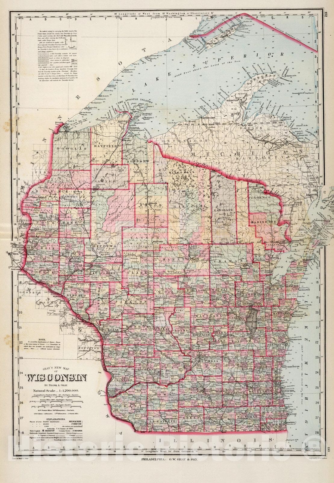 Historic Map : Wisconsin. 1881 - Vintage Wall Art - Historic Pictoric