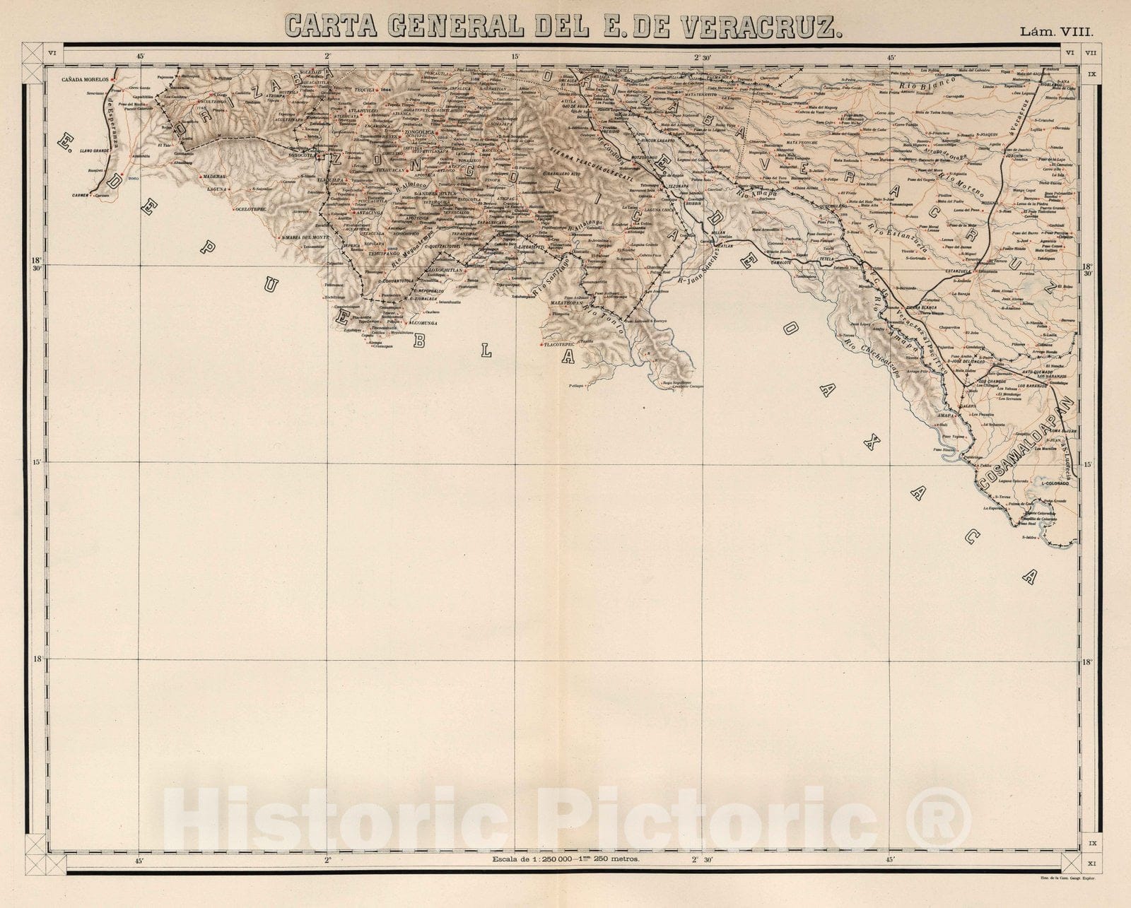 Historic Map : Veracruz (Mexico), State Atlas Map, Lam. VIII. Carte Ge ...