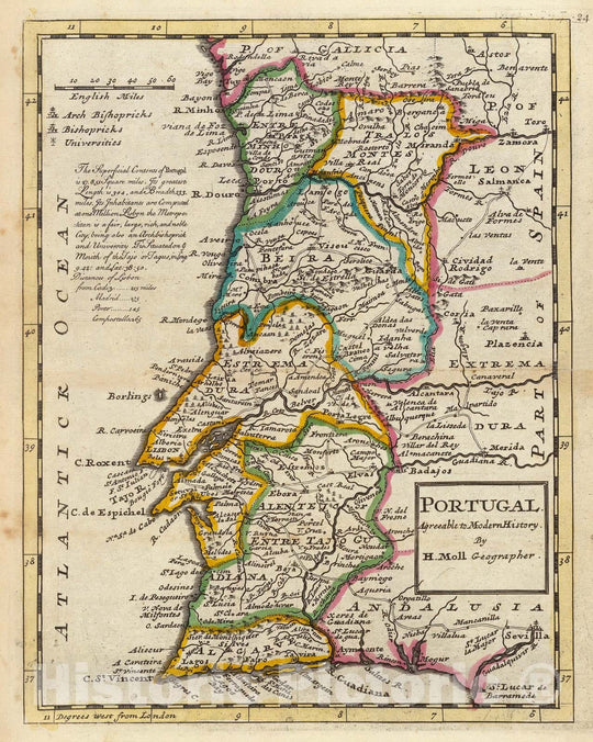 Historic Map : World Atlas Map, Portugal. 1736 - Vintage Wall Art ...