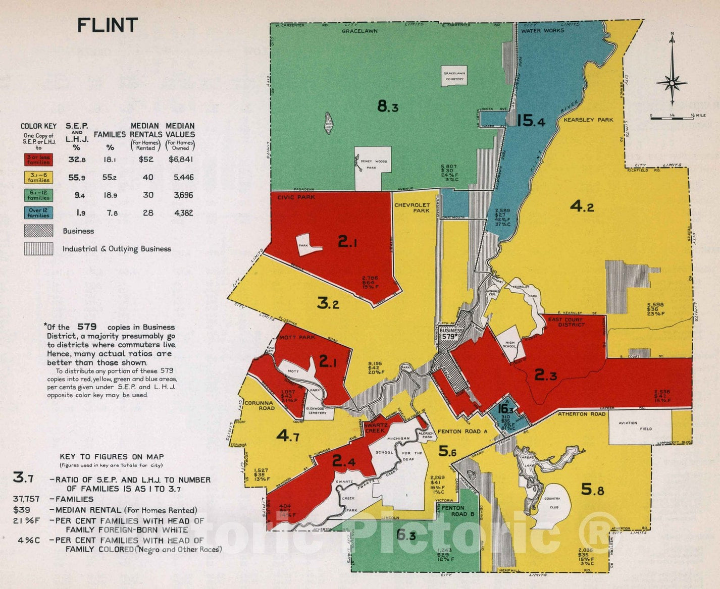 Historic Map : Flint. 1932 - Vintage Wall Art – Historic Pictoric