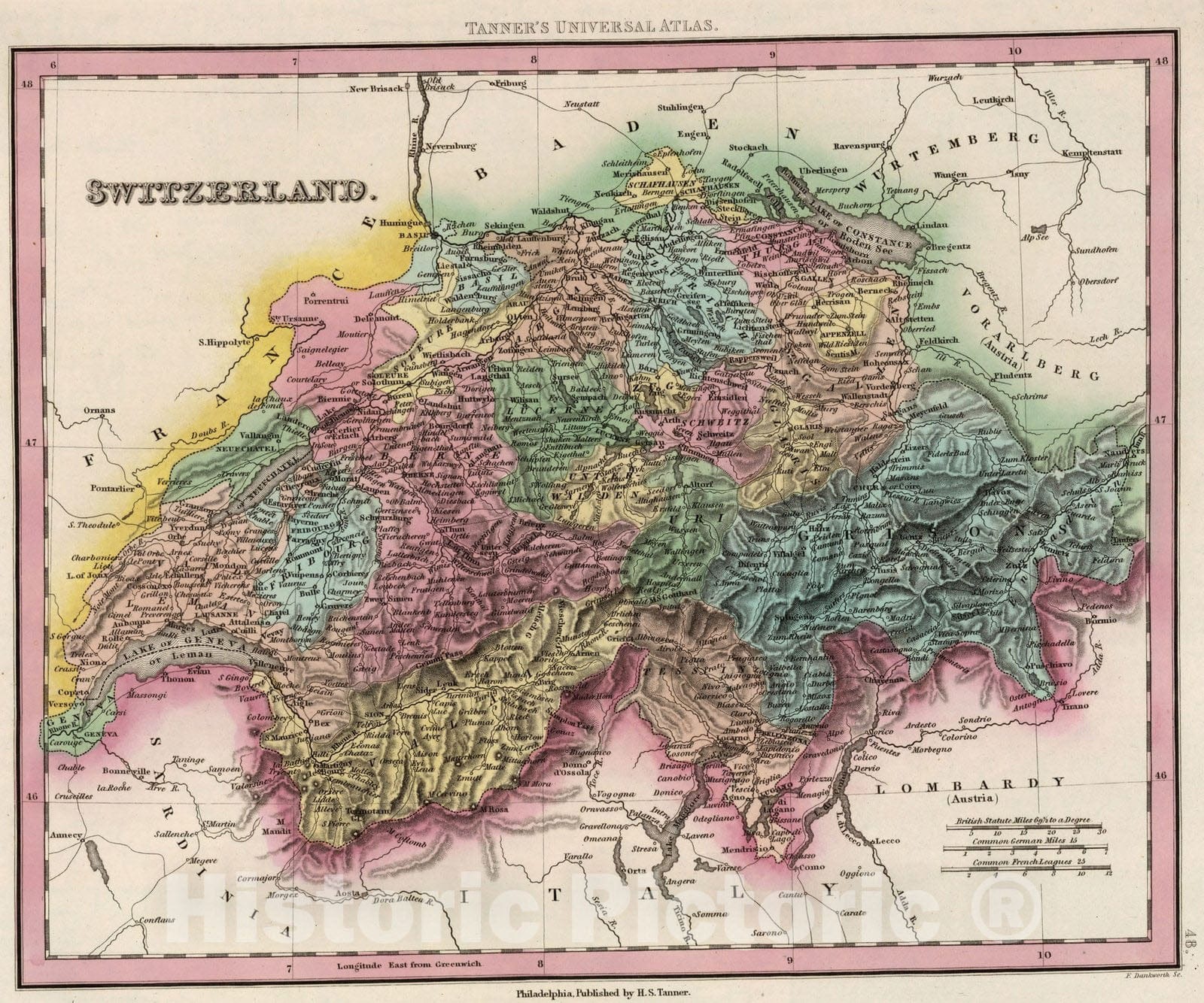 Switzerland 1836 Historical Map Print | Tanner's Atlas – Historic Pictoric