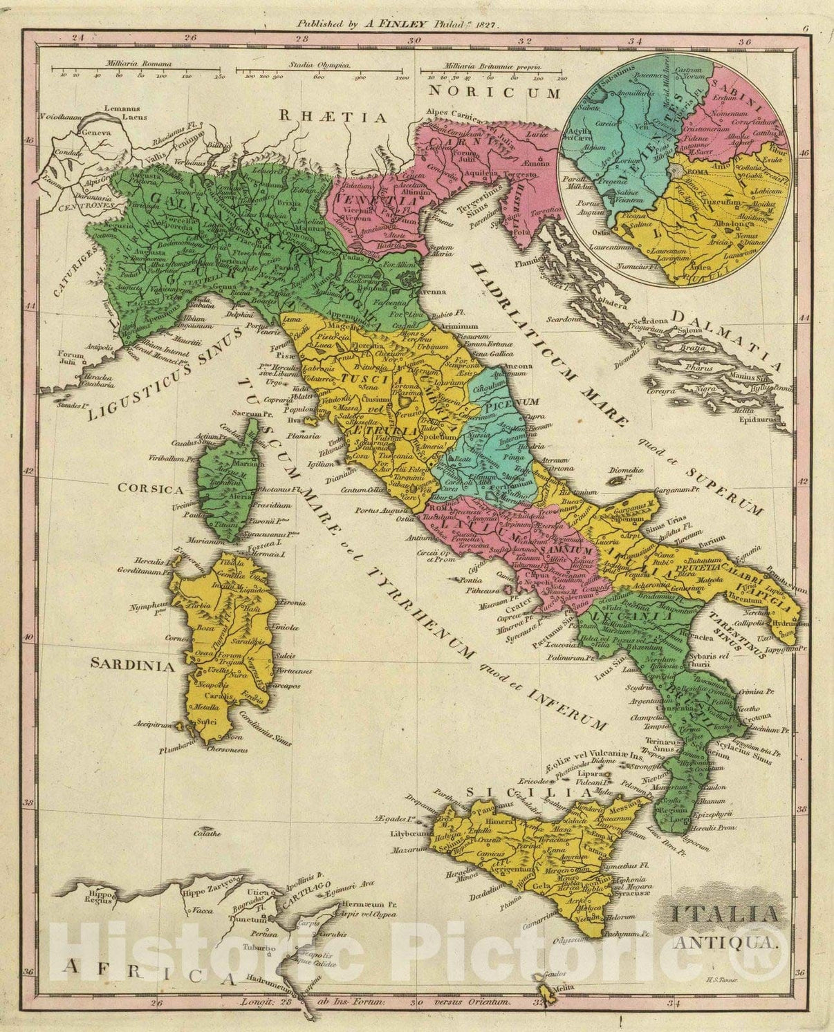 Historic Map : Italy, Classical Atlas Map, Italia Antiqua. 1831 , Vint ...