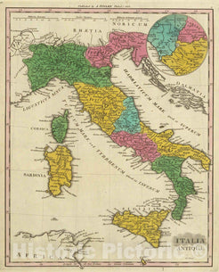 Historic Map : Italy, Classical Atlas Map, Italia Antiqua. 1831 , Vint ...