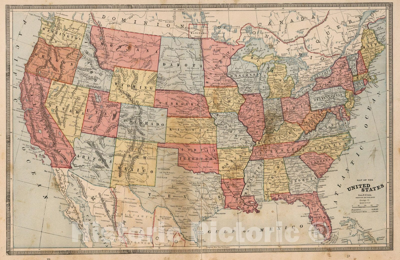 Historic Map : Map of the United States, 1883 - Vintage Wall Art ...