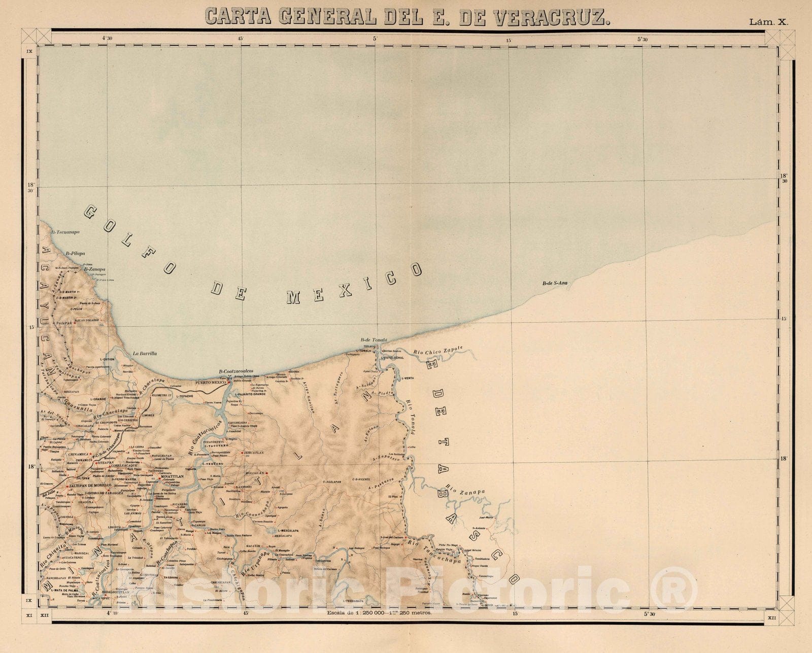 Historic Map : Veracruz (Mexico), State Atlas Map, Lam. X. Carte Gener ...