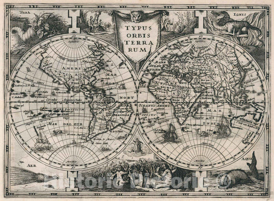 Historic Wall Map : World Atlas Map, Typus orbis terrarum 1636 - Vinta ...